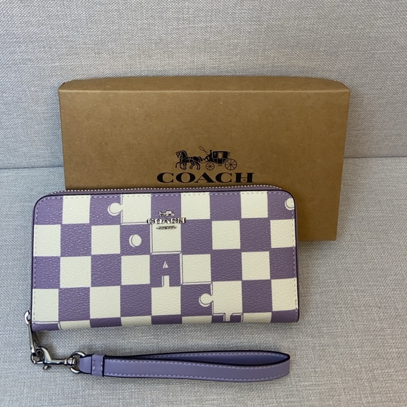 Coach | Bags | Coach Purple And White Checkered Wallet Timeless Style ...